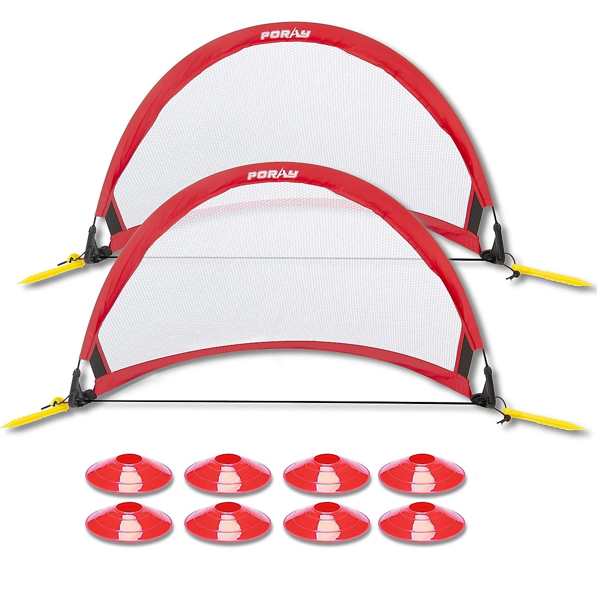 porayhut Pop up Soccer Net Soccer Goal for Kid Easy-up,Set of 2,Portable 210D Oxford with 8 Field Marker Cones & Extra Stakes,Fun for Backyard and Soccer Training Net