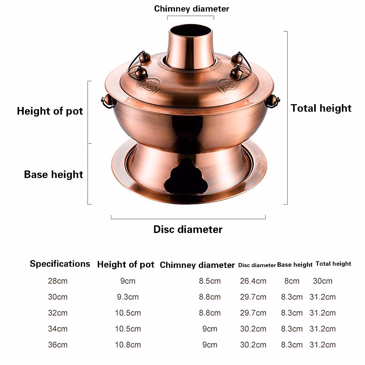 Chafing Dishes Old Beijing Copper Hot Pot Wooden Charcoal Pure Copper Old-fashioned Hot Pot Household Extra Thick Copper Pot Shabu Shabu Outdoor (Color : Brass, Size : 28cm)