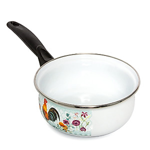 Enamel Aluminum Saucepan Butter Warmer Milk Boiling Melting Pot Enamel Saucepan 1.45 Qt (1.4 L) Cookware Soup Pot (Apples)