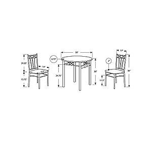 Monarch Specialties 3075 Table, 3pcs, Small, 30" Round, Kitchen, Metal, Laminate, Brown, Grey, Transitional Dining Set, 30" L x 30" W x 30" H, Silver