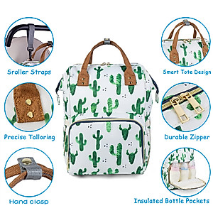 Starte Flower Baby Diaper Backpack with Stroller Straps Large Capacity Baby Bags for Fashion Mommy Maternity Nappy Bag Cactus