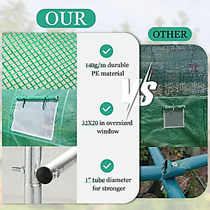 Papababe 26x10x7ft Large Walk-in Greenhouse for Outdoors with Watering System Upgraded Swing Door Tunnel Greenhouse kit, Heavy Duty Galvanized Steel Frame,Ground Pegs & Film Clips,16 Windows, Green