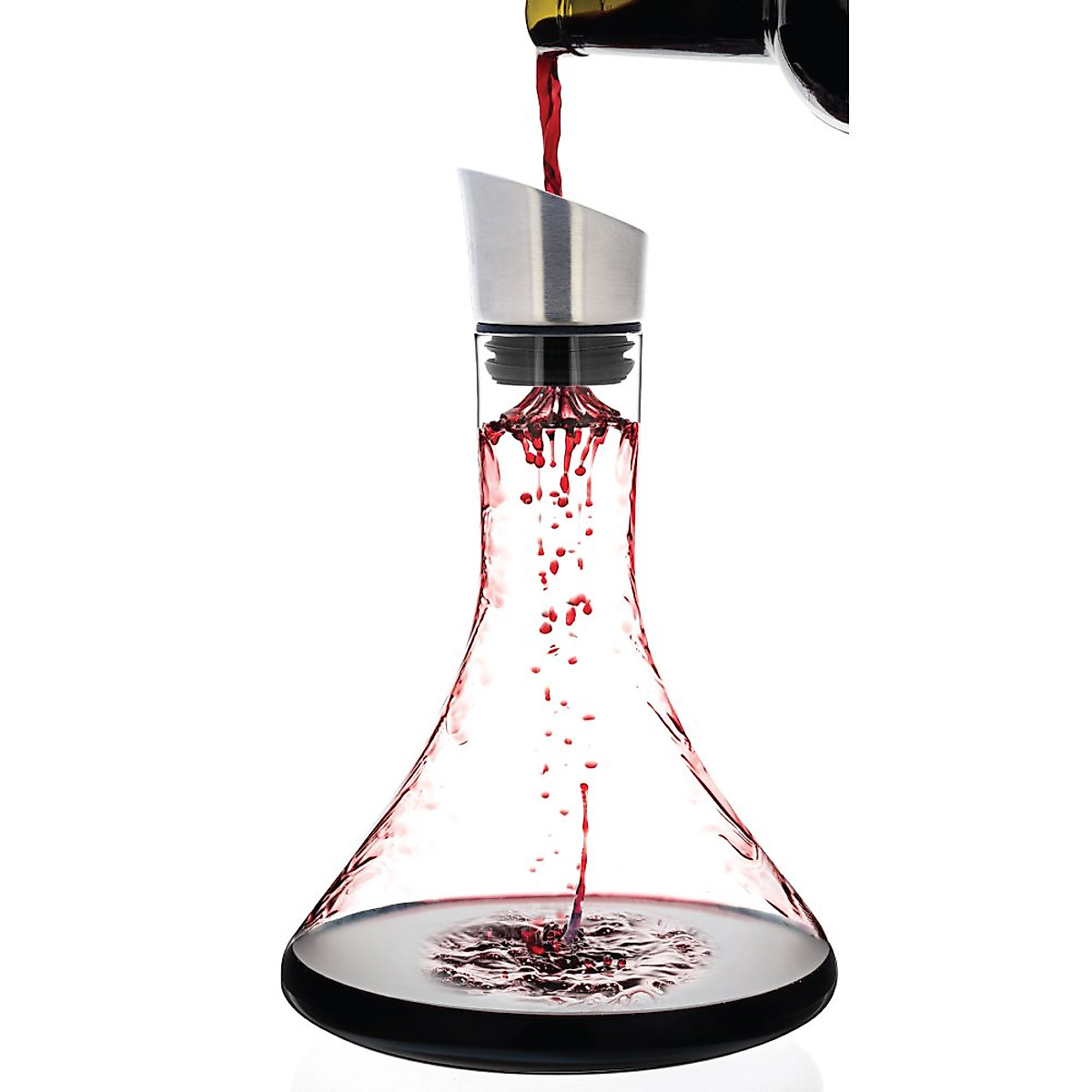 Luxbe - Wine Decanter 54-ounce with Aerator Pourer Lid - 2 in 1-100% Hand Blown Lead-free Crystal Glass, Red Wine Carafe - Descanter with Stainless Steel Lid-Aerator, Filter, Pourer