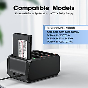4-Slot Battery Charging Cradle Kit for Zebra TC70 TC75 TC77 TC7X-4BTYC1 Barcode Scanners, Compatible with BT-000318 Battery, Charger Station with Type-C Cable, Black