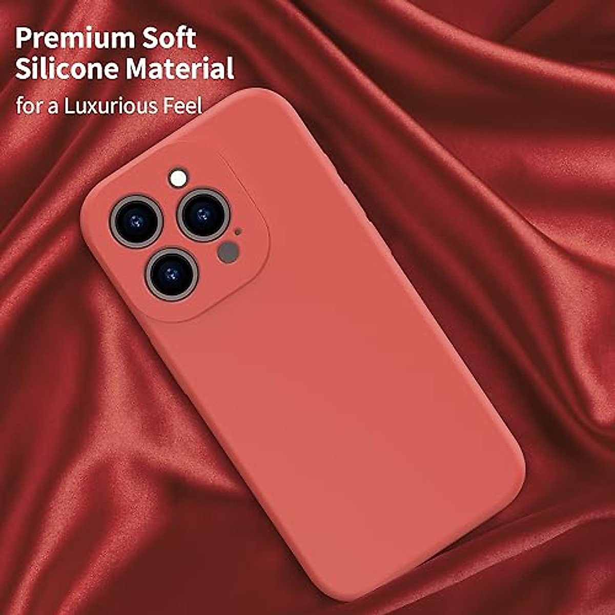 bicol for iPhone 15 Pro Case with Screen Protector,Enhanced Camera Lens Protection,Soft Liquid Silicone Slim Fit Protective Phone Cover 6.1" Coral