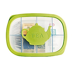 Snips, Green Tea Bag Airtight Storage Box with Removable Dividers, 11.22" x 8.07" x 1.77"