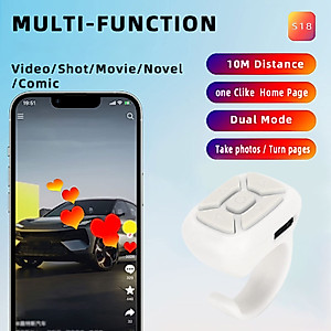 Phone Remote Control Shutter, Sensitive Multifunctional Smart Phone Remote Control Page Turner for Reading Novels (White)