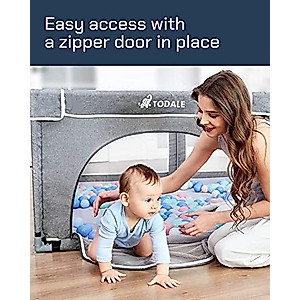 TODALE Baby Playpen for Toddler, Extra Large Baby Playard, Infant Safety Activity Center, Sturdy Babies Playpen with Anti-Slip Suckers,Tear-Resistant Material &Breathable Mesh (Grey 70”×59”)
