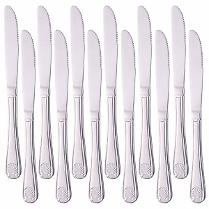 Dinner Knives Shell Pattern Table Knife 8.94 Inch Stainless Steel Flatware Set for Restaurant/Catering, BUY&USE Commercial Quality Silverware Pack of 12