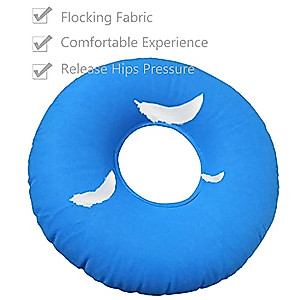 2 Pack Donut Pillow for Tailbone Pain, Hemorrhoid Seat Cushion, Inflatable Donut Cushion Seat with A Pump, Round Wheelchairs Seat Cushion for Home, Car or Office Chair (15" Light Blue & Brown)
