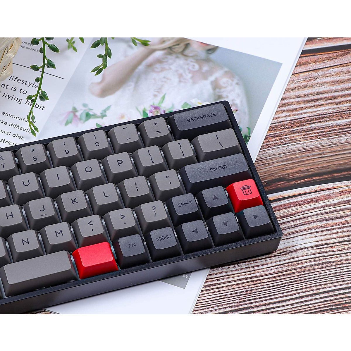 EPOMAKER SK66 60% Keys Wired Gateron Optical Mechanical Gaming Keyboard with RGB Backlight and PBT Heat Sublimation Keycaps (Gateron Optical Red, Grey Black)