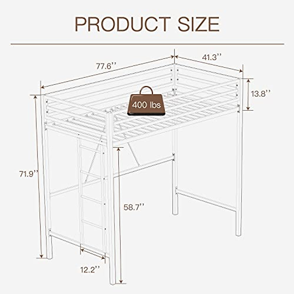 ikalido Metal Loft Bed Twin Size, Multifunctional Twin Bed with Safety Guard & Removable Ladder, Space-Saving/Noise Free/No Box Spring Needed/Matte White