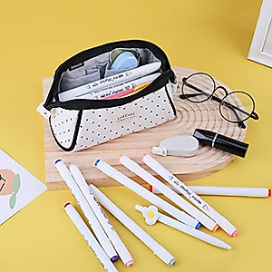 iSuperb Portable Pencil Case Large Capacity Trapezoid Shape Pencil Bag Canvas Zipper Stationery Organizer Storage Cosmetic Makeup Pouch for Women