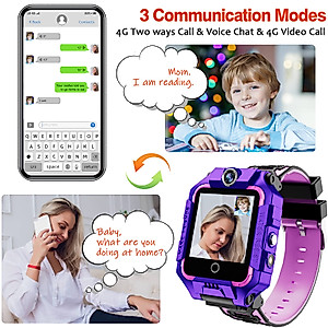 OKYUK 4G Kids Watch Phone T10, Funny 360° Rotation Screen Dual Camera Smart Watch for Boys Girls, IP67 Waterproof, 2-Way Calls, GPS, SOS, Video Calls, Remote Control, Pedometer Smartwatch (Purple)