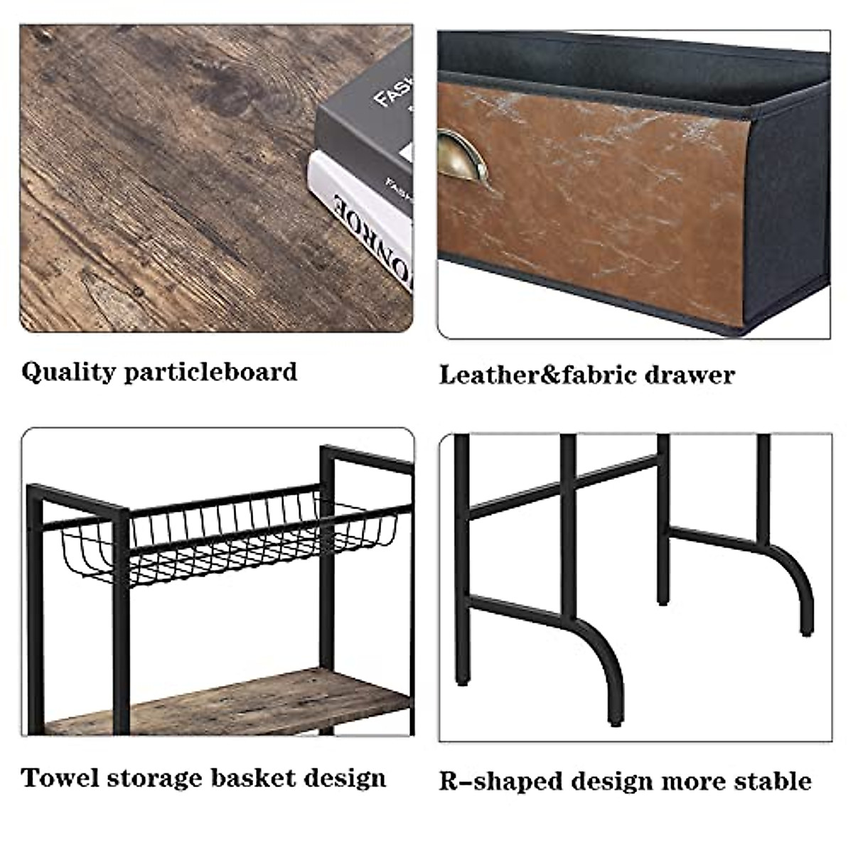 Yuzehuaza Over The Toilet Storage Rack with Basket and Drawer for Bathroom Organizer Vertical Space Saver 3-Tier Bathroom Organizer Shelf,Rustic Brown