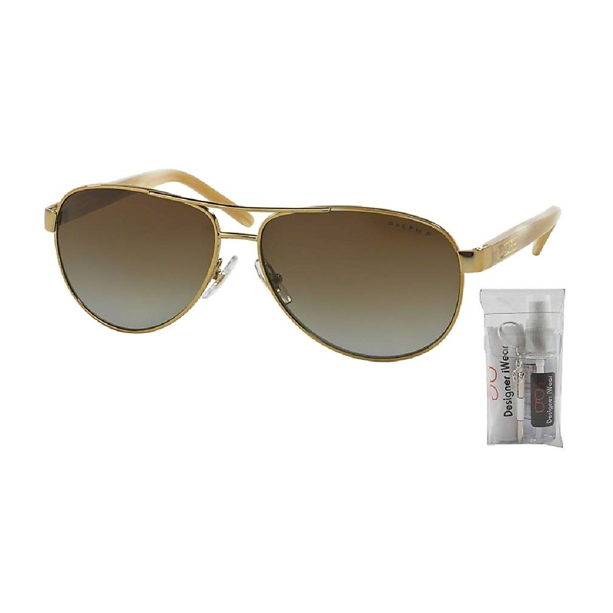 Ralph Lauren RA4004 101/T5 59M Gold/Cream/Brown Gradient Polarized Pilot Sunglasses For Women+ BUNDLE With Designer iWear Eyewear Kit