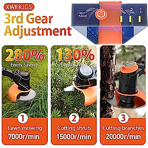 Electric Cordless Weed Wacker Grass Trimmer Battery Powered 24V 4.0Ah, 3-in-1Lightweight Weed Eater/Lawn Edger, 3 Kinds of Speed/Cutting Angle/Height Adjustment String Trimmer for Garden and Yard