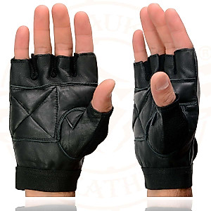 Milwaukee Leather SH217 Men's Black Leather Gel Padded Palm Fingerless Motorcycle Hand Gloves W/Breathable ‘Mesh Material’ - Large