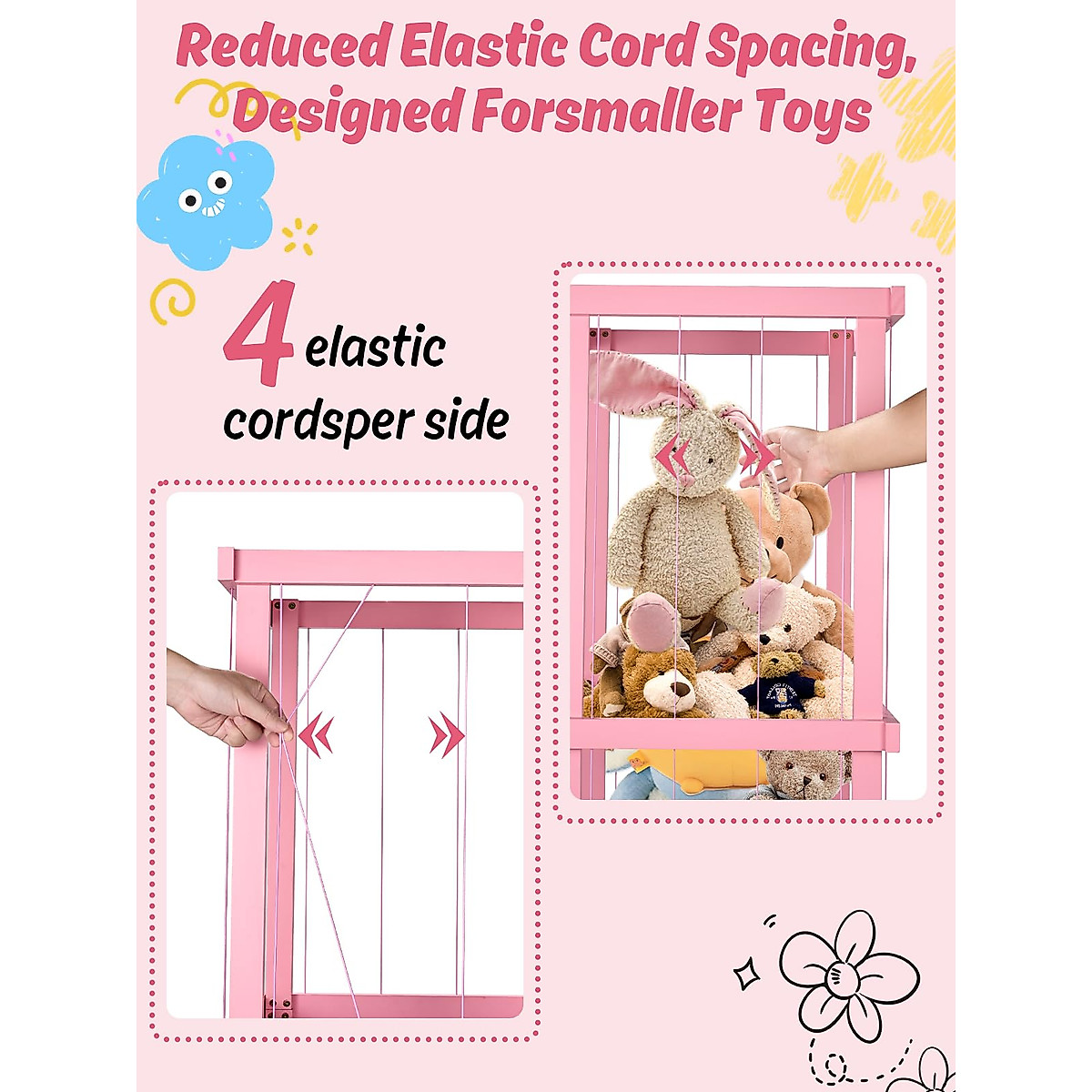 Feidyns Zoo Stuffed Animal Storage Wood, Extra Large Stuffed Animal Toy Zoo Storage Stuffed Animal Zoo Storage Holder Standing with Nets for Nursery Play Room Bedroom, Pink