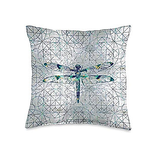 Creativemotions Dragonfly on Sacred Geometry Pattern Throw Pillow, 16x16, Multicolor