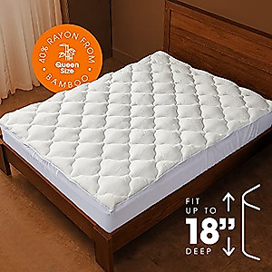 Cheer Collection Soft and Plush Bamboo Fitted Mattress Topper - Twin Size - Plush Eco Friendly Mattress Protector Cover for Bedding - (Queen)