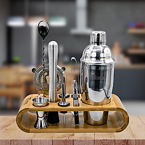 TGT CHEERS Cocktail Shaker Set with Stylish Bamboo Stand 11-pcs | Home Mixology Bartender Kit Gift Box | Cocktail Making Barware tool Set Mixer 25 oz Coctelera Perfect for Home Christmas Gift for him