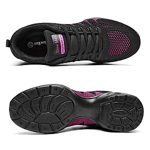 Women's Jazz Shoes Lace-up Sneakers - Breathable Air Cushion Lady Split Sole Athletic Walking Dance Shoes Platform Black&Pink,7