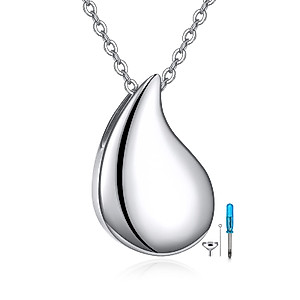 SHEAISRS Teardrop Urn Necklace for Ashes Sterling Silver Cremation Pendant Necklace Keepsake Jewelry for Women