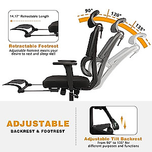 LSSBOUGHT Ergonomic Mesh Office Chair with Lumbar Support Adjustable Footrest Headrest, Mid Back Executive Swivel Desk Chair with Armrest for Home Office Work, Black