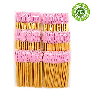 300 Pack Mascara Wand Eyelash Brush Disposable Eye Lash Applicator Makeup Tool Kit, Gold/Pink