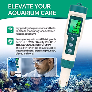 RAINLEOTI PH and TDS Meter, 7-in-1 Digital pH Tester for Water, PH/TDS/EC/SG/ORP/Salt/Temp