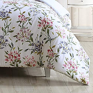 Laura Ashley Home | Meadow Breeze Collection | Comforter Set - 100% Cotton, Reversible Bedding with Matching Shams and Bonus Decorative Pillows, Queen, Purple