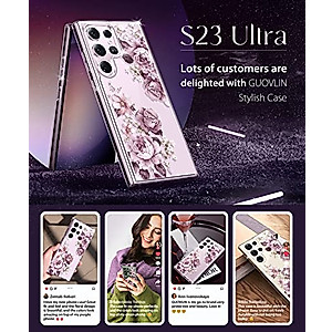 GUOVLIN for Samsung Galaxy S23 Ultra Case 6.8", [Camera Lens Protector] Flower Shockproof Hard Back & Soft Edge Clear Floral Women Protective Slim Bumper Phone Cover, 2023 (Alluring Purple)