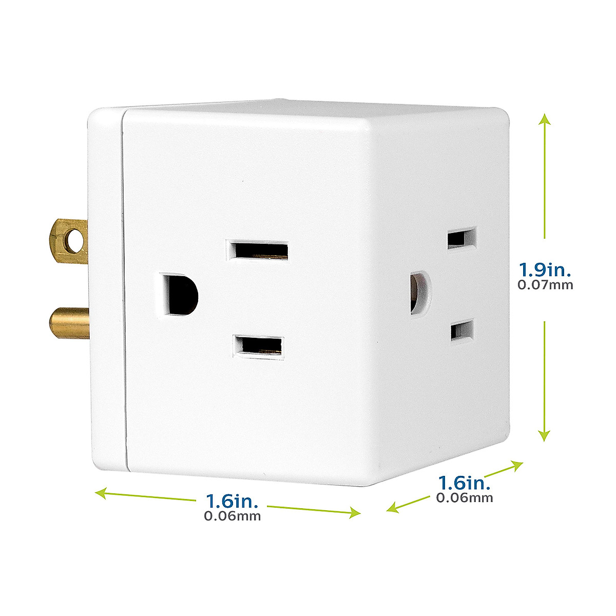 Philips 3-Outlet Extender, Extra-Wide Adapter Spaced, Easy Access Design, 3-Prong, Perfect for Travel, Cube, 4 Pack, White, SPS3040WA/37