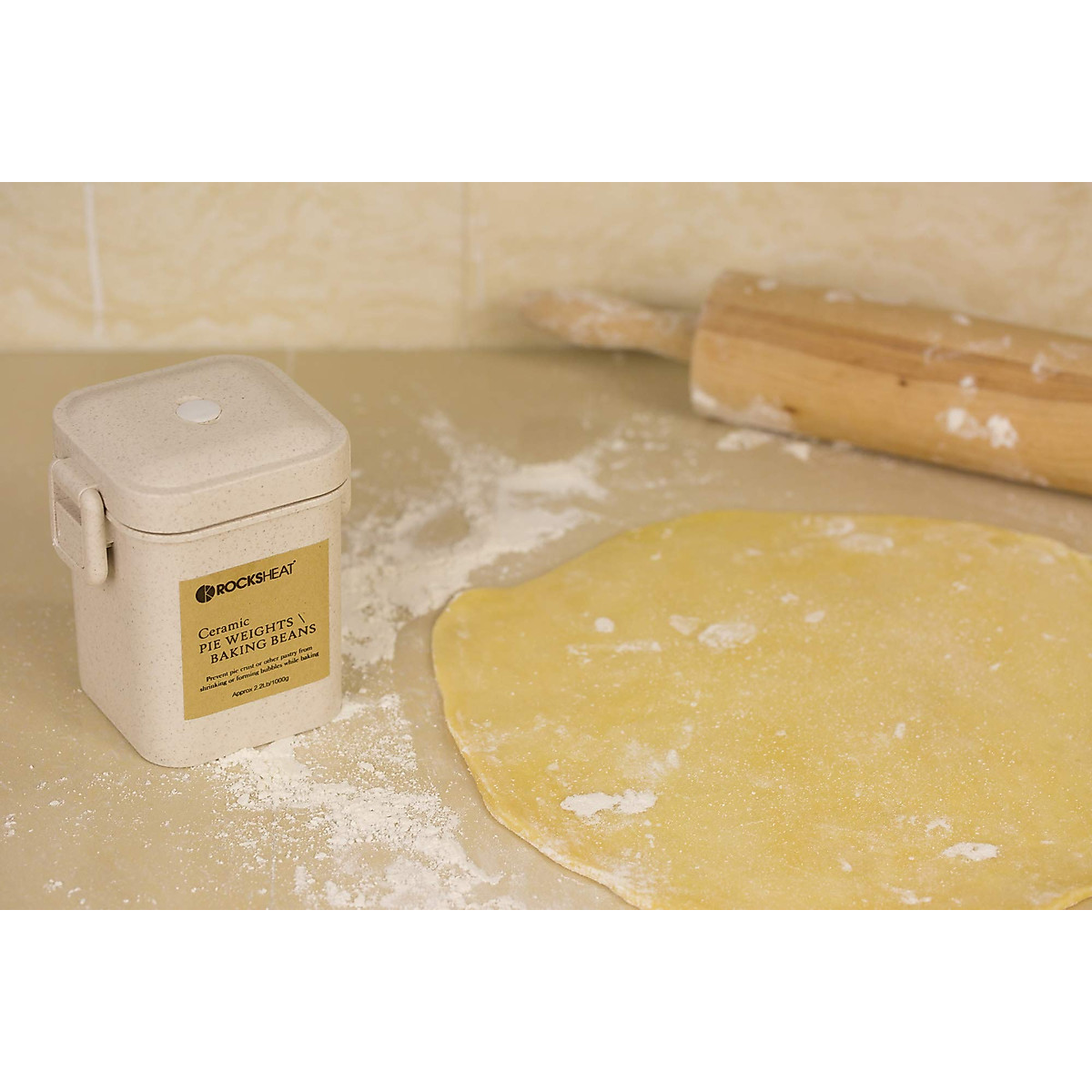 K ROCKSHEAT Ceramic Pie Weights, Baking Beads Pie Crust Weights, Natural baking beans with Wheat Straw Container (2.2Lb | 1000g)