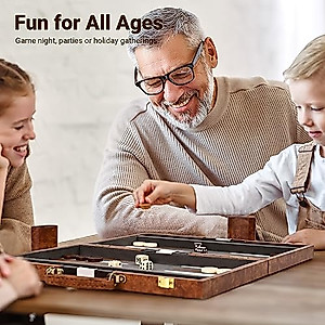 ropoda Backgammon Board Game Set (15 Inches) for Adults and Kids - Classic Board Strategy Game - Portable and Travel Backgammon Set with Premium Leather Case - Best Strategy & Tip Guide