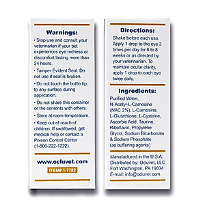 OcluVet Eye Drops for Pets | Clinically Studied Antioxidants for Pets with Cataracts | Made in The USA | Includes 2% N-Acetyl-L-Carnosine (NAC) | 16mL