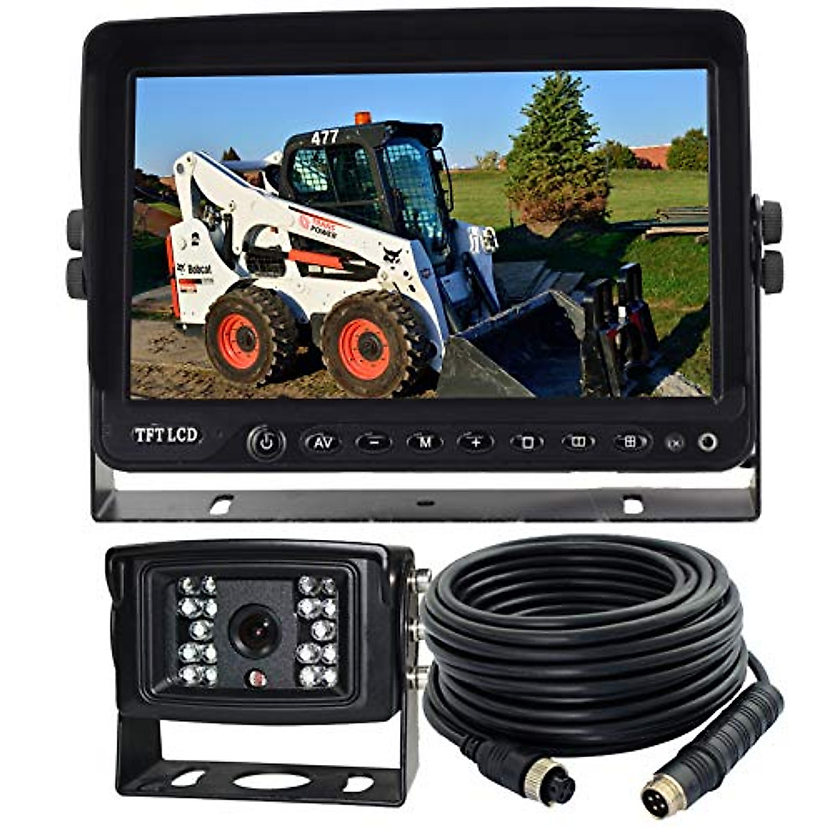 AHD 720P 7" Reverse Rear View Backup Camera System Mirror, Camera with Night Vision Waterproof IP69K Vibration-Proof 10G for Tractor/Truck/RV/Bus/Motorhome/Excavator/Caravan/Skid Steer/Harvester