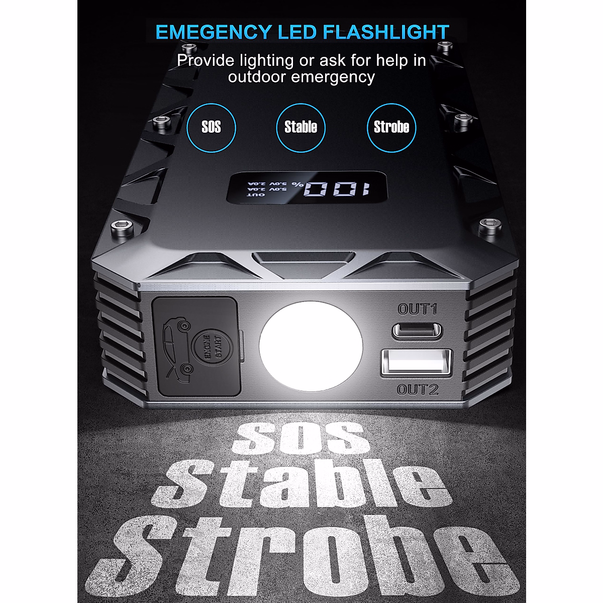 LATIT 2000A Peak Car Jump Starter, 20000mAh 12V Booster Pack Jump Starter for Up to 7.5L Gas/6.5L Diesel Engine, Powerful Jump Starter Battery Pack with Smart Jumper Cable, LED Light and LCD Display