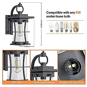 tewei Outdoor Wall Mount Porch Light Sconces IP65 E26 Waterproof Exterior Light Fixtures Wall Lantern Outside House Lamps with Clear Seeded Glass for Porch Patio Garage Black Metal (1 Pack)