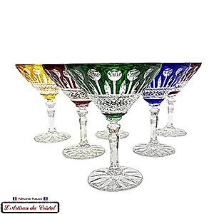 6 Champagne and Cocktails Crystal Glasses - 6 Colors Assortments - Roemer Service Diamant (17 cl) - Klein House - Company : Artisan du Cristal - Gift Set - Stamped : Klein 54120 Baccarat France
