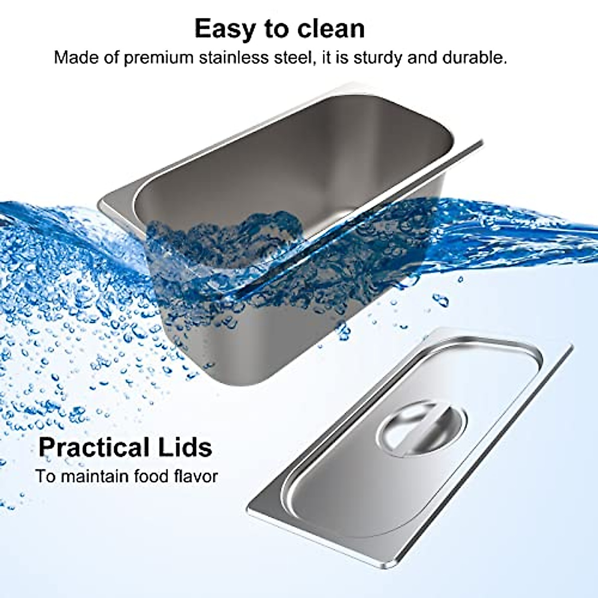 Valgus Commercial Stainless Steel 4 Sections Bain Marie Food Warmer 16 Qt Buffet Server with Lid and Tap for Home, Catering, Restaurants