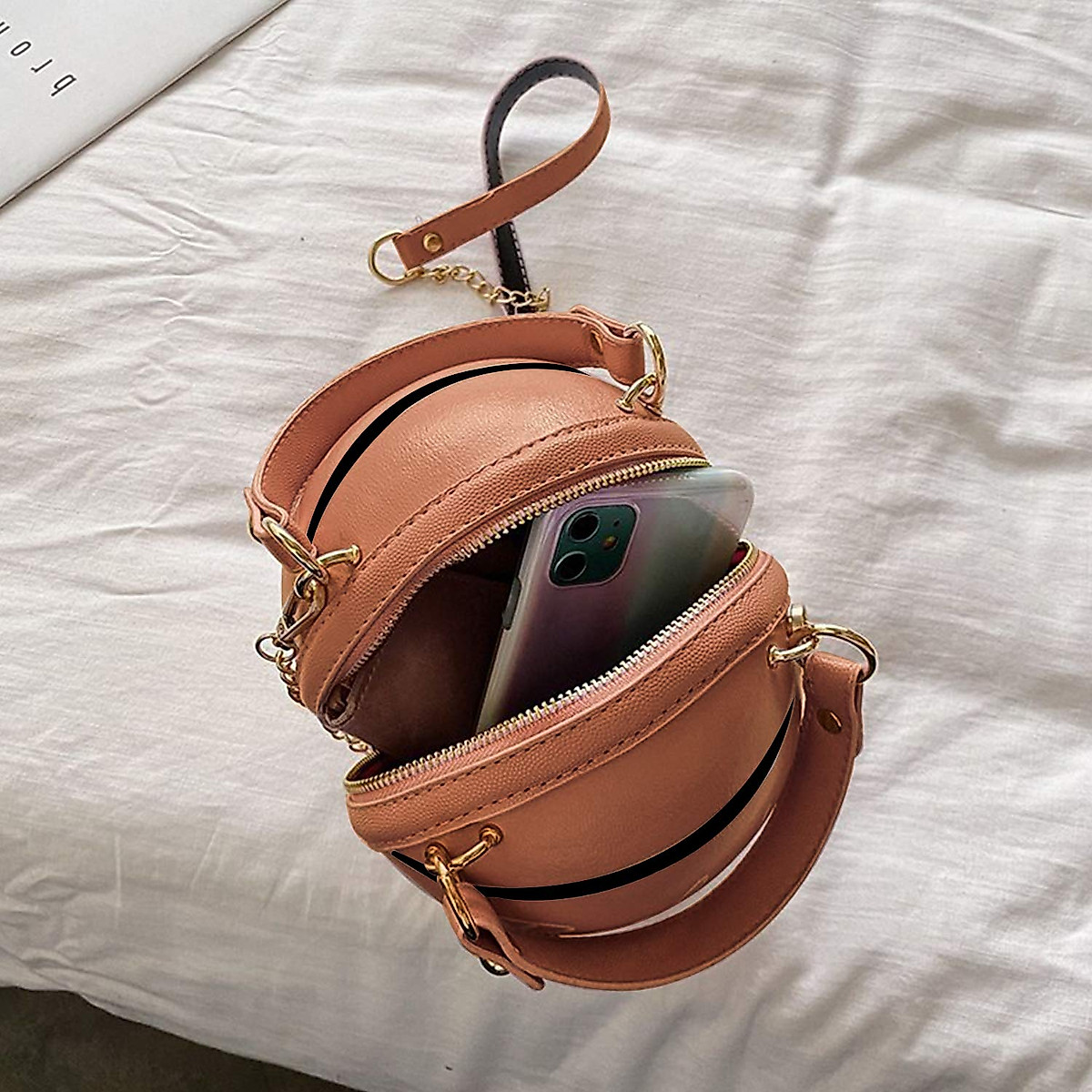 Freie Liebe Basketball Purse For Women Cross Body Handbag Girls Messenger Bag Tote Shoulder PU Leather Round Handbags