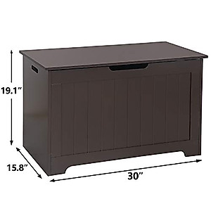 Saturnpower 30 inches Kids Wooden Toy Chest Storage Space with 2 Safety Hinge Modern Decorative Toys Bench Box for Playroom Bedroom Living Room (Brown)