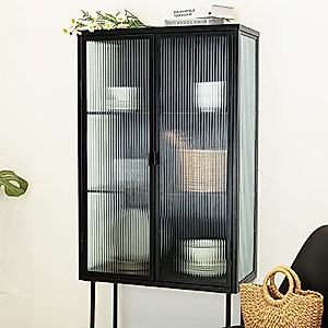 Voohek Display Cupboard, Buffet Server Table Accent Sideboard, Storage Cabinet for Living Room Kitchen, Black