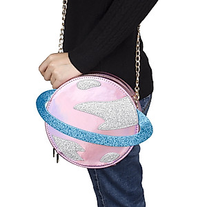 LUI SUI-Stunning Parent-child Circular planet party bag women Bestie handbag laser planet orbit bag cute shoulder bag C54 (Parent, Pink)