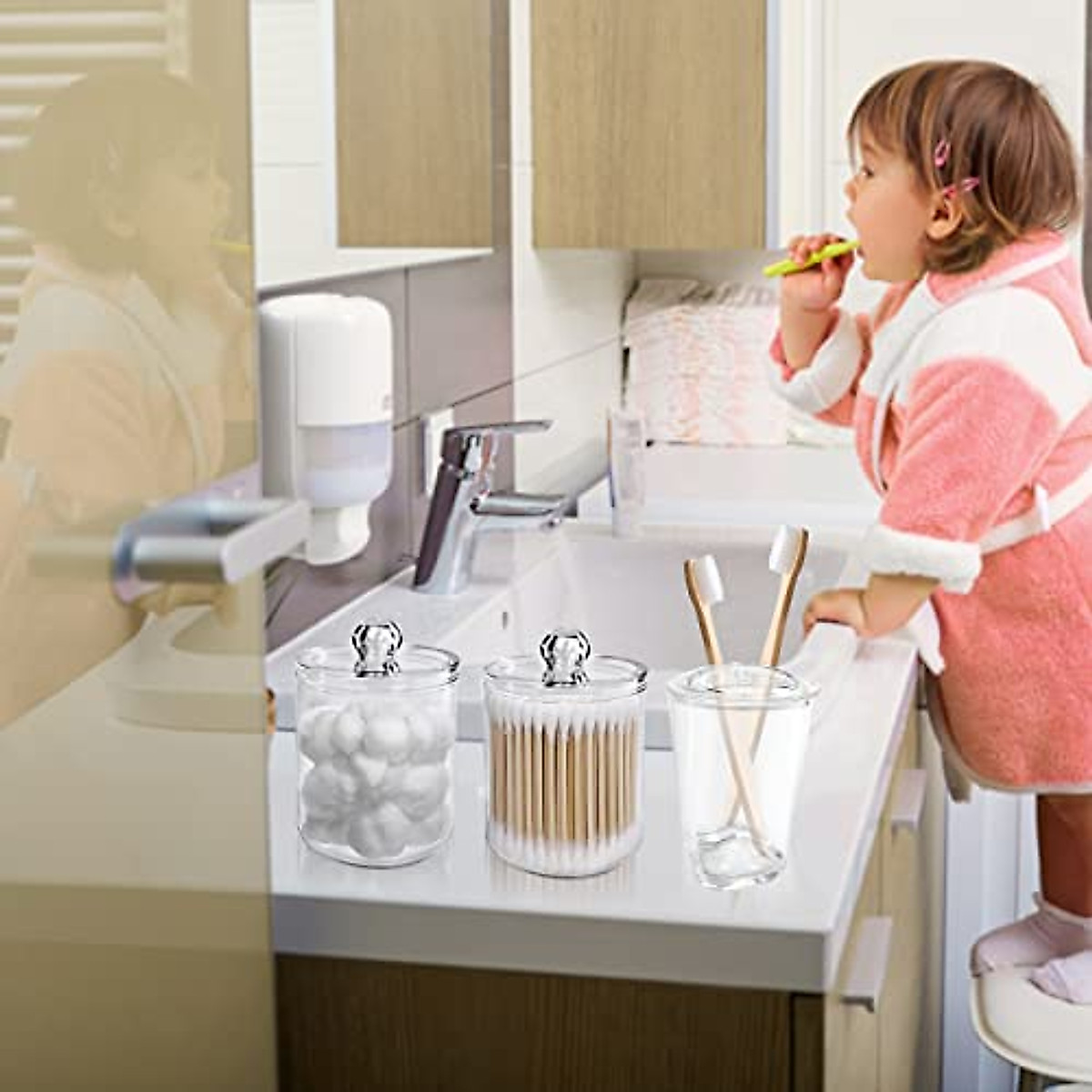 Transparent Bathroom Accessories Set 8 Pieces Bath Ensemble Includes Soap Dispenser, Toothbrush Holder, Toothbrush Cup, Soap Dish,New Apartment Essentials for Decorative Countertop