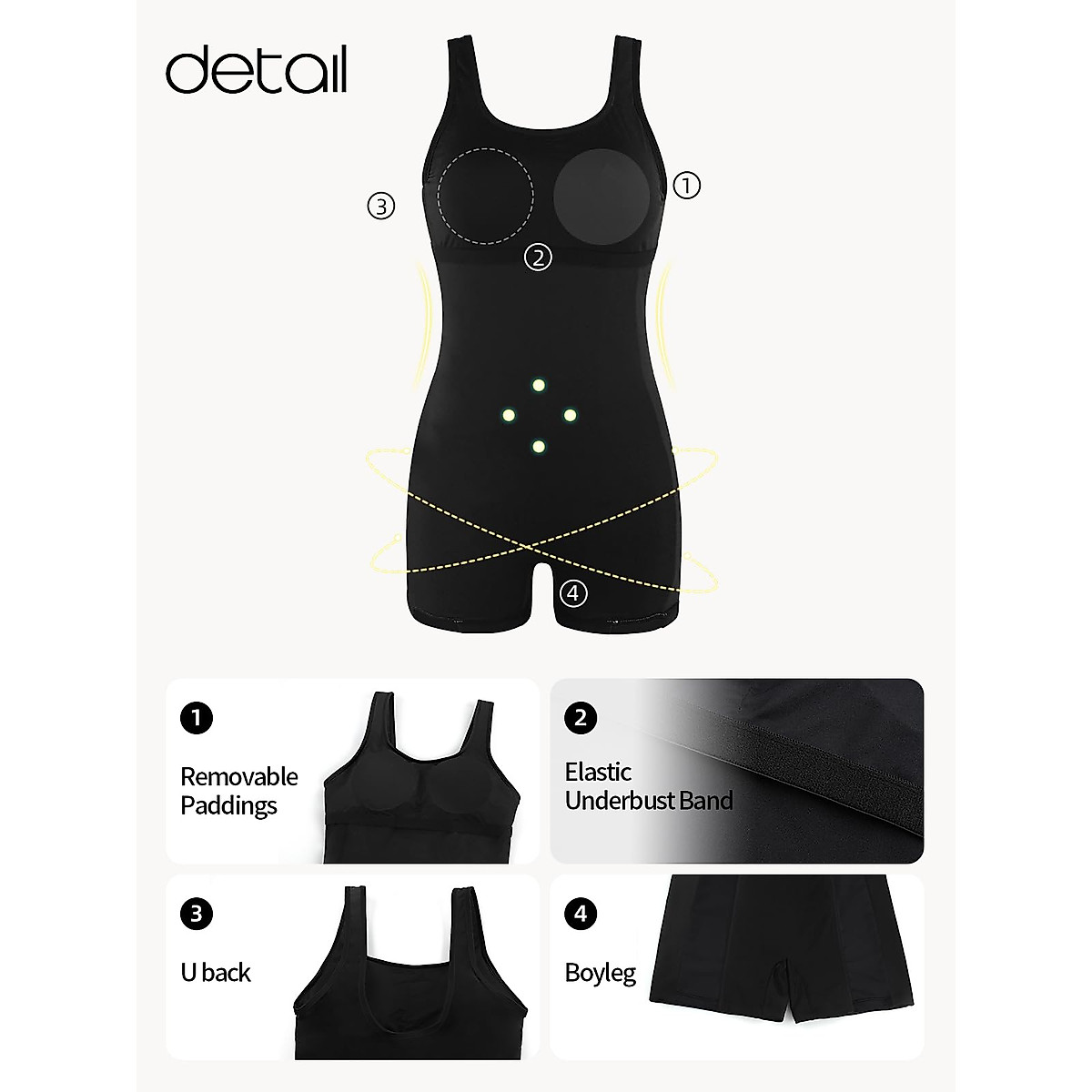 Ocean Blues Women's Black Athletic Boyshorts One Piece Bathing Suit with Contrasting Panels Swimsuits Built-in Bra Active Swimwear Size XXX-Large