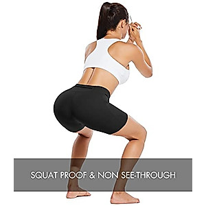 BALEAF Women's 7" Long Compression Running Shorts High Waisted Yoga Biker Shorts with 3 Pockets Black XL