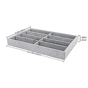 Emibele Glasses Organizer Jewelry Tray, 8 Grids Velvet Tray Watch Storage Stackable Jewelry Showcase Display Storage with Detachable Inner Dividers - Grey